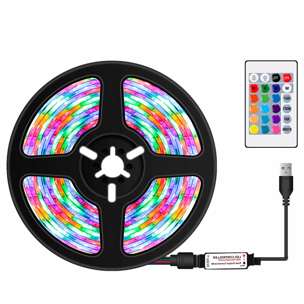16 kolorów RGB LEDs Pasek światła Z pilotem 5m - 10955111182 ...