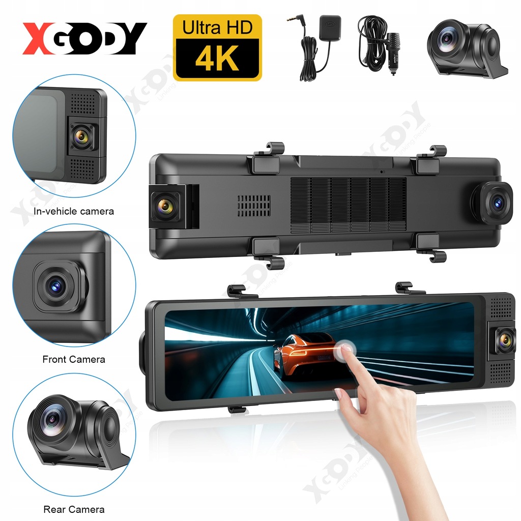 3 Lens 4K Dashcam Mirror Car 2.5K+1080P+1080P front rear inside car ...