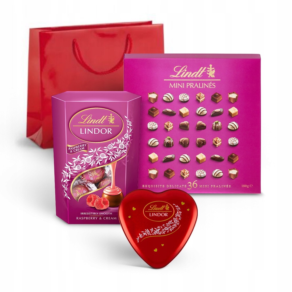 Prezent dla Dziecka Lindt Praliny Mini 180g serce LINDOR 50g malina ...