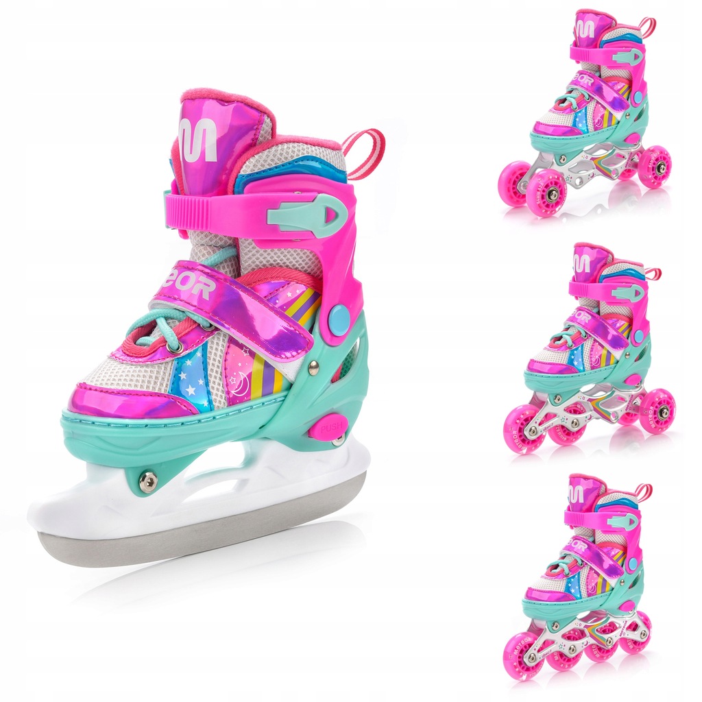 Łyżwy rolki wrotki rolko-wrotki regulowane 4w1 LED Meteor S rozmiar 30 ...