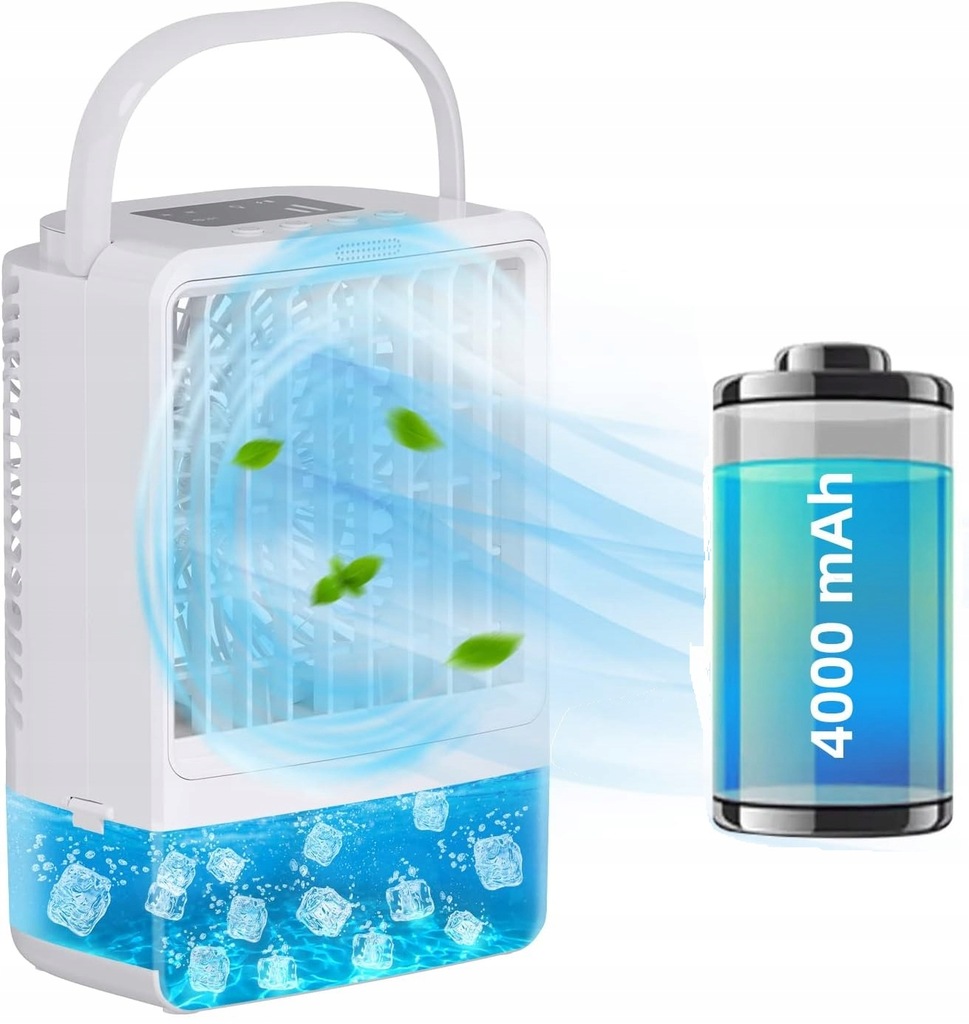 PRZENOŚNY MINI KLIMATYZATOR Z WBUDOWANYM AKUMULATOREM ZBIORNIK NA WODĘ ...