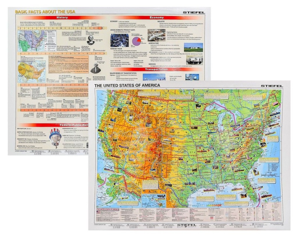 USA STANY ZJEDNOCZONE MAPA ŚCIENNA FIZYCZNA/FAKTY - 7115324310 ...