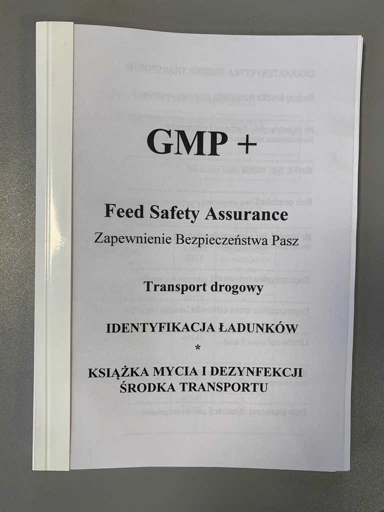 Identyfikacja ładunków, książka mycia GMP+ A5 transport pasz ...