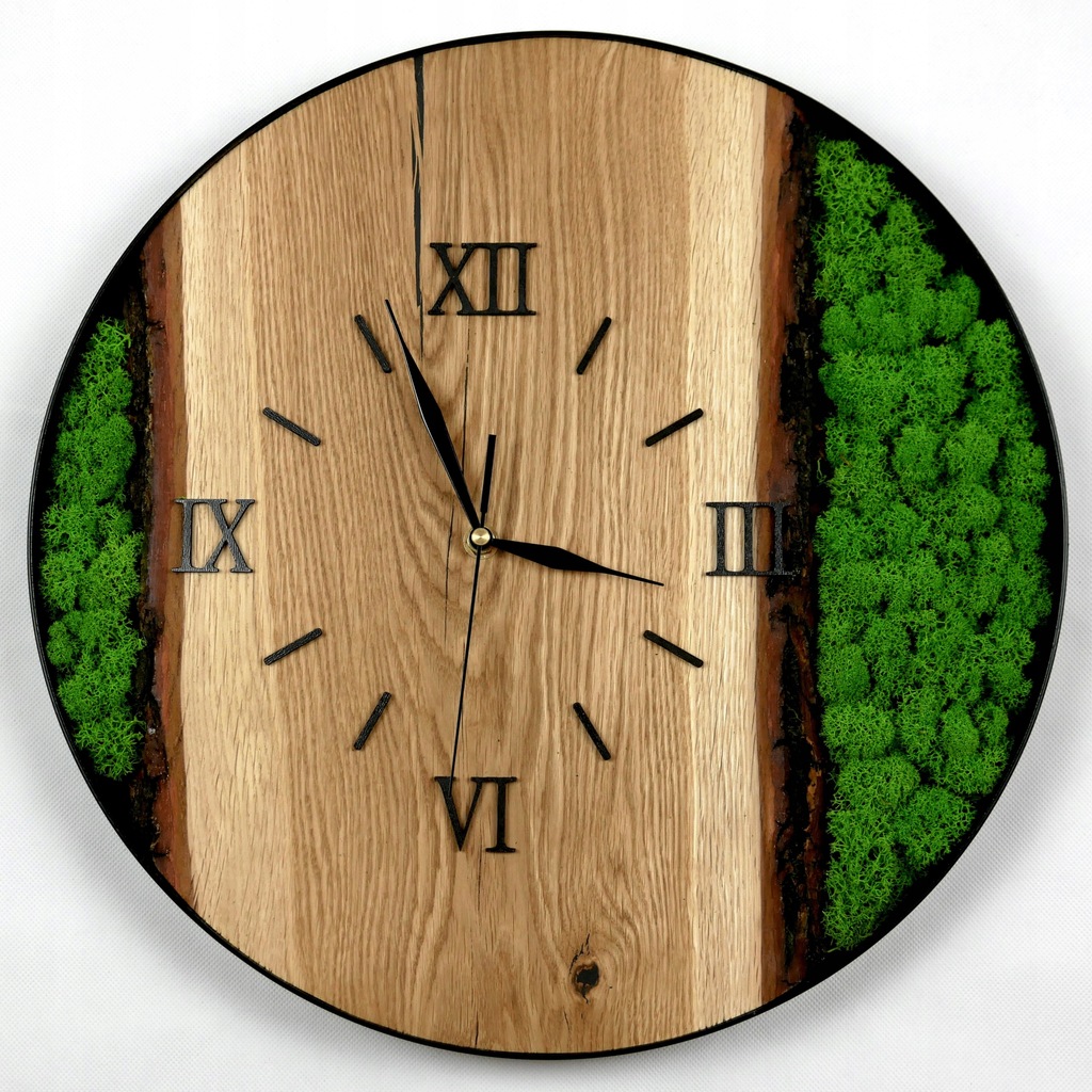 Zegar ścienny dębowy z mchem chrobotkiem - 13013010944 - oficjalne ...