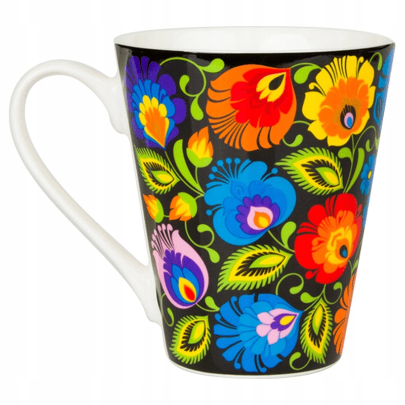 Kubek w ludowe wzory - łowicki czarny folk - 7864972489 - oficjalne archiwum Allegro