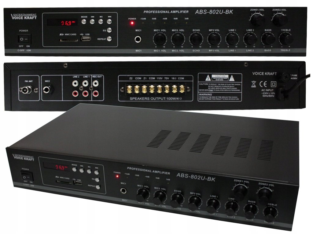 WZMACNIACZ PA 80W ABS-802U RADIOWĘZEŁ DWUSTREFOWY - 10487424893 - oficjalne archiwum Allegro