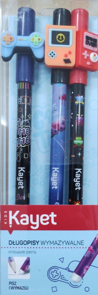 KAYET Długopis wymazywalny z gumką 3 szt GAME TIME - 14152081871 ...