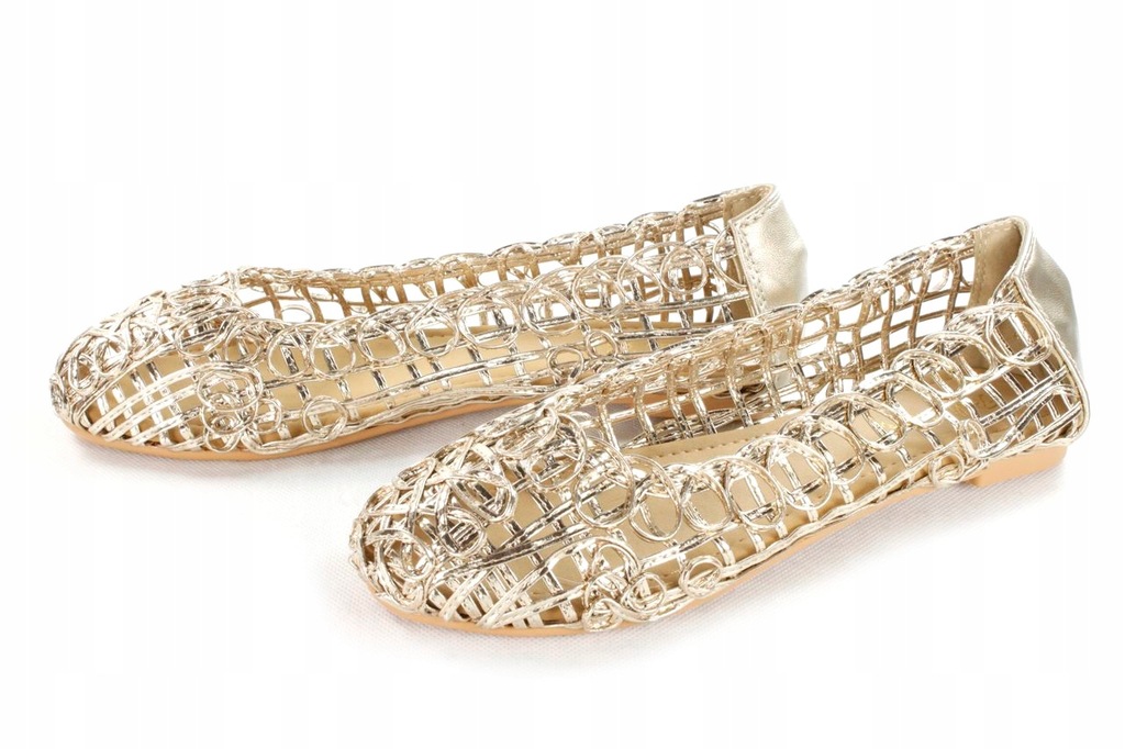 DAMSKIE BALERINY ZŁOTE PLECIONE EKOSKÓRA 3275 - 13994379389 - oficjalne ...