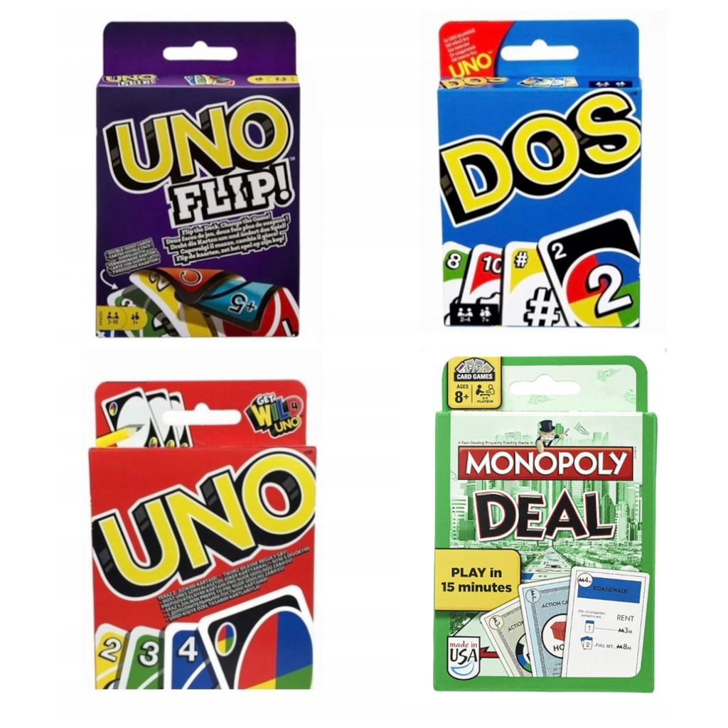 UNO FLIP DOS MONOPOLY GRA KARCIANA KARTY ZESTAW - 13567087245 ...