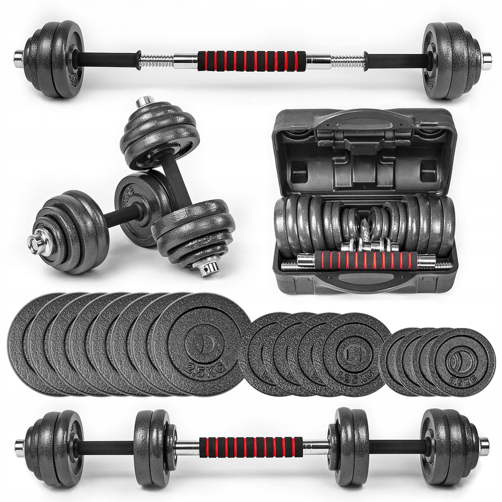 Zestaw hantli 2x15 Hantle żeliwne w walizce 30kg - 12564277182 ...