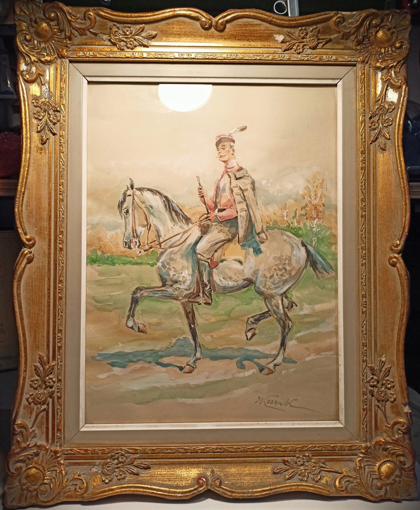 Wojciech Kossak (1856-1942) Unikatowa akwarela/gwasz-Autoportret ...