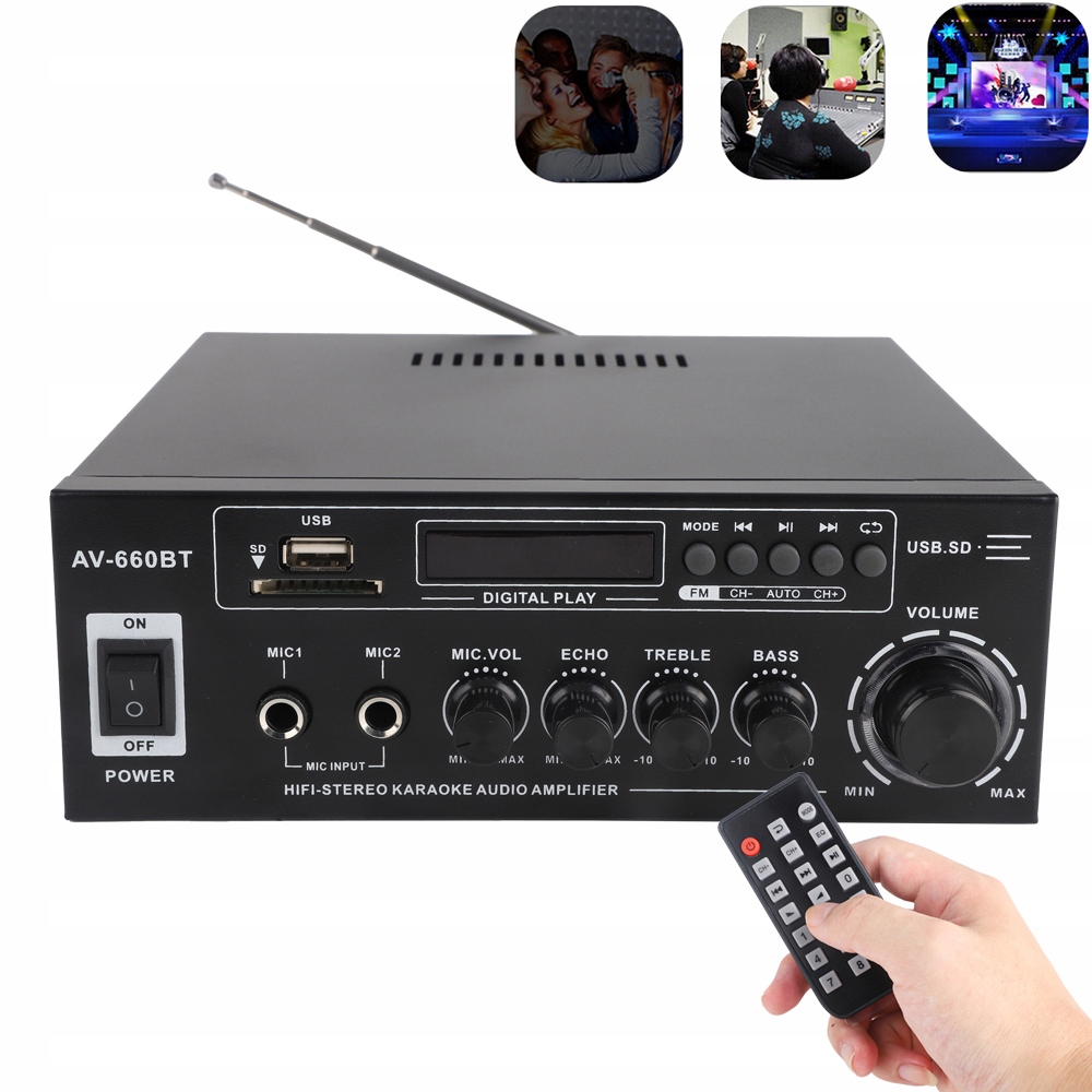 AMPLITUNER WZMACNIACZ BLUETOOTH STEREO PILOT FM 5-PASMOWY MIKS EQ 40W - 14705747065 - oficjalne ...