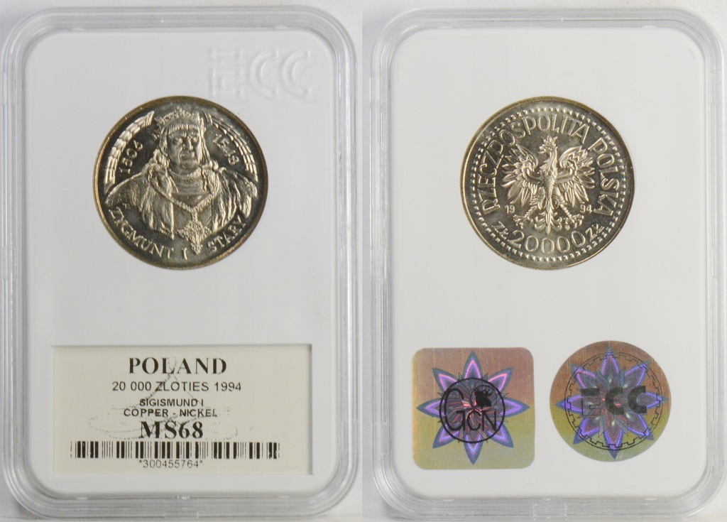 CN. 20 000 ZŁOTYCH 1994 ZYGMUNT I STARY MS68 4.04 - 15412773410 - oficjalne archiwum Allegro