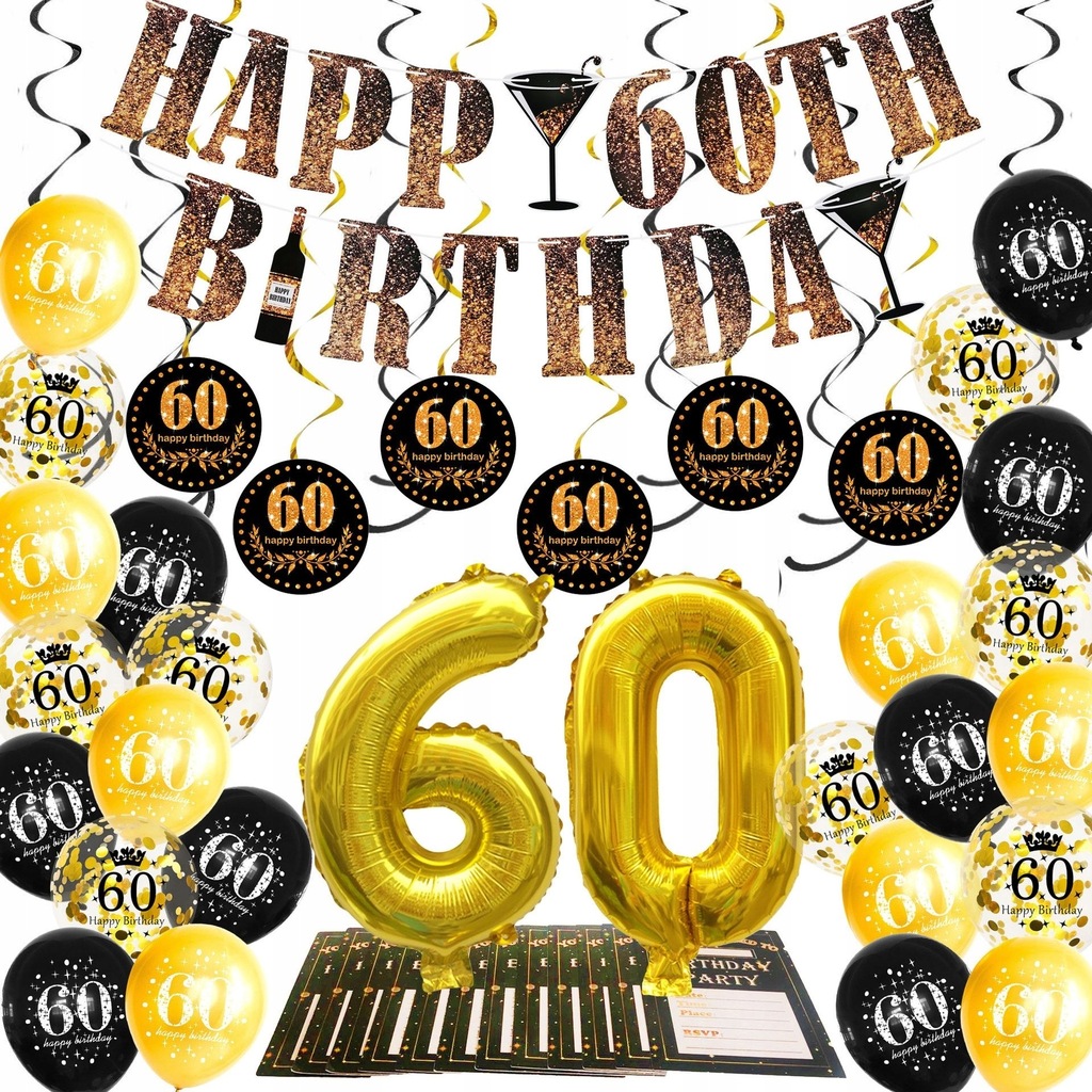 BALONY DEKORACJE URODZINOWE ZESTAW 60 LAT - 11640373236 - oficjalne ...