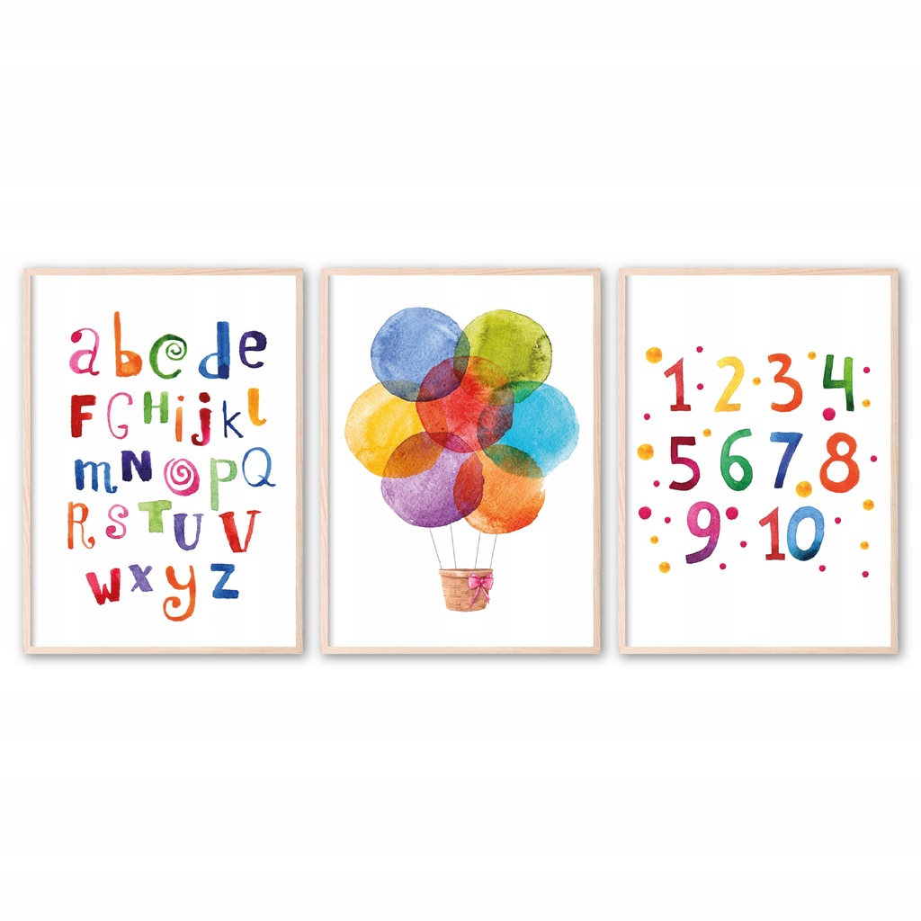 Zestaw 3 plakaty obrazki A3 alfabet cyfry balony - 10626321571 ...