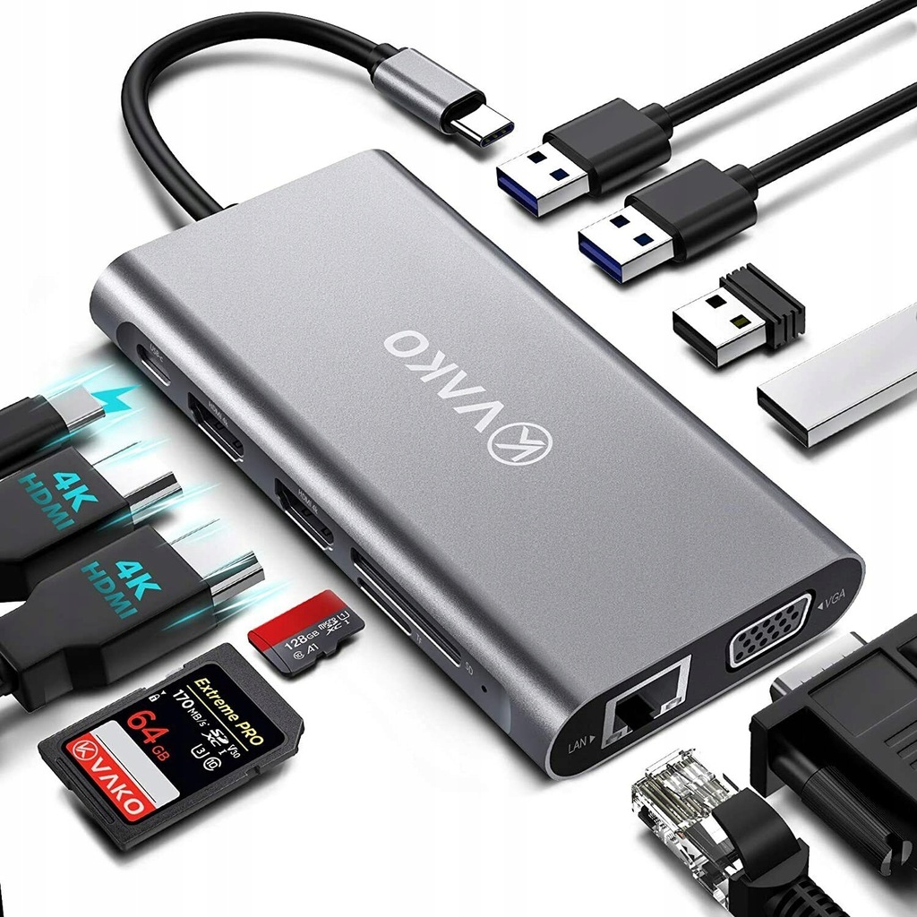 HUB STACJA DOKUJĄCA 12W1 USB-C/USB/SD/microSD/RJ45 - 12757056384 - oficjalne archiwum Allegro