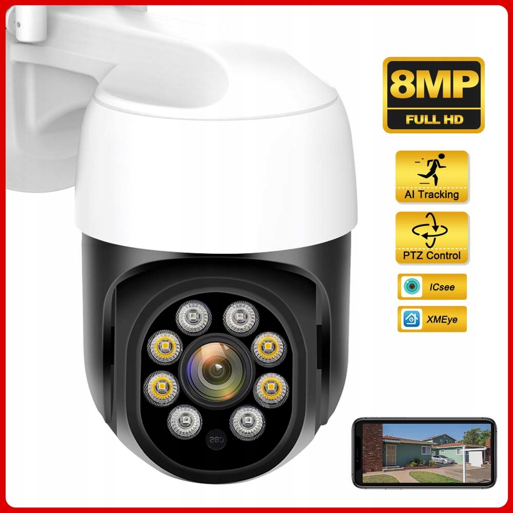 4K 8MP IP Camera Outdoor WiFi 5MP Security CCTV PTZ Mini Dome Cam Video ...