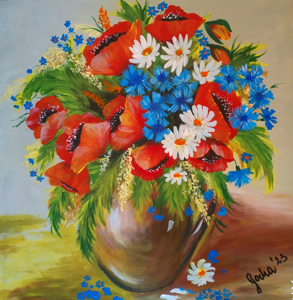 KWIATY.MAKI.CHABRY.RUMIANKI. obraz olejny, Galeria Gochy BLACK WEEK ...