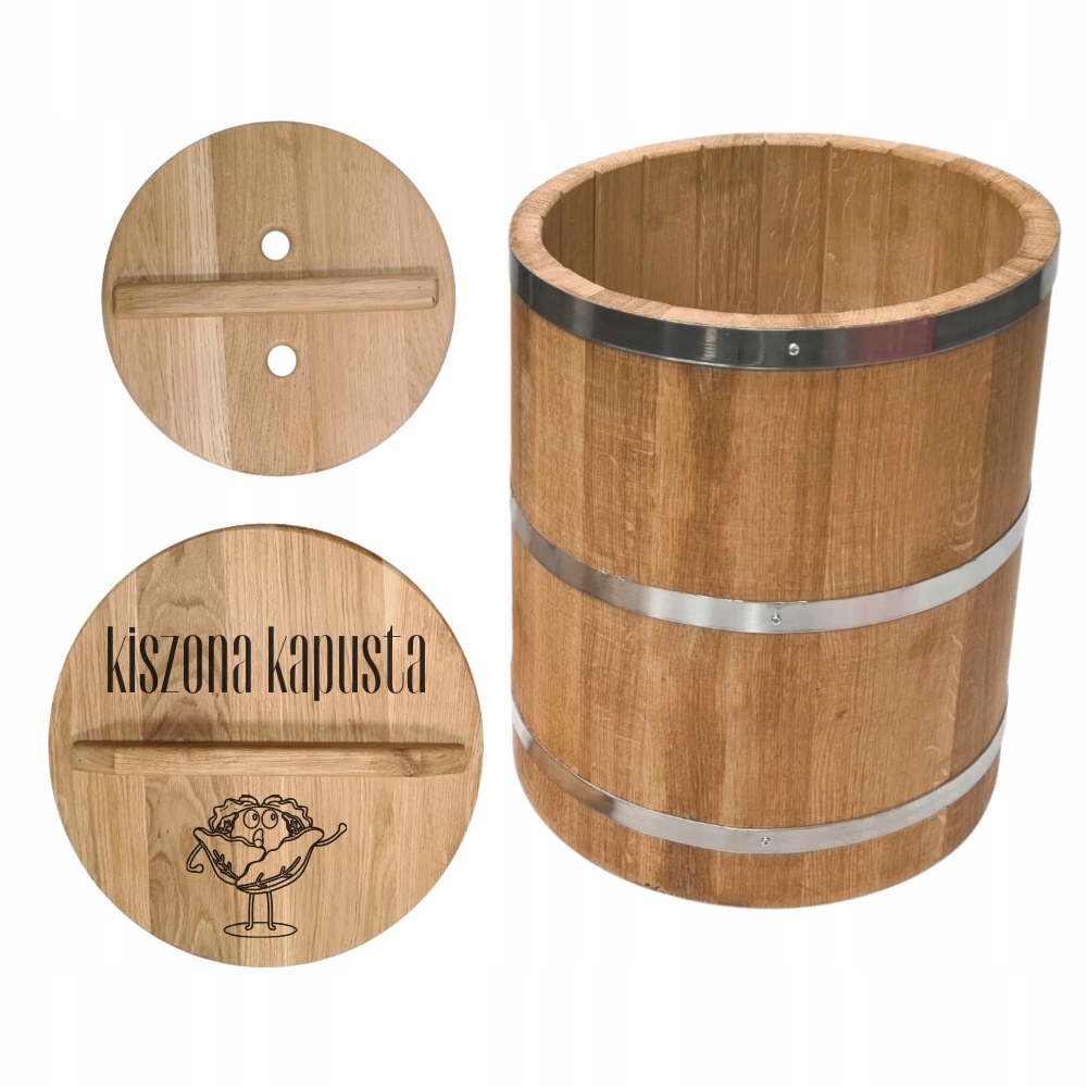 BECZKA 30L DĘBOWA DO KISZONEK Z POKRYWĄ dedykowany grawer - 14017602378 ...