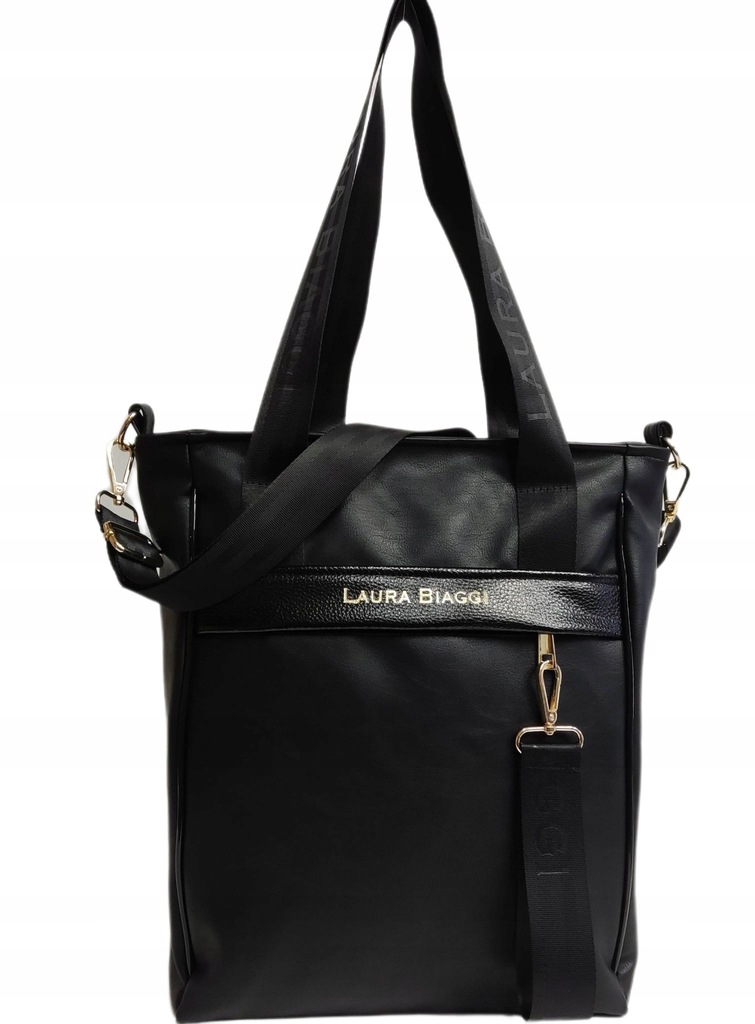 Torebka shopper Laura Biaggi listonoszka czarna - 12811165610 - oficjalne archiwum Allegro