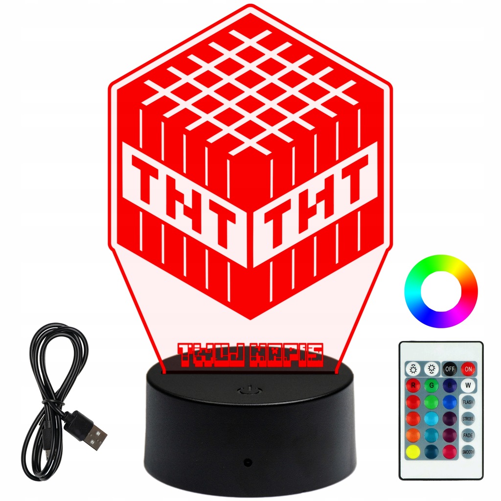 Lampka Nocna 3D LED Grawer Plexi Prezent Dla Dziecka Minecraft Blok TNT ...