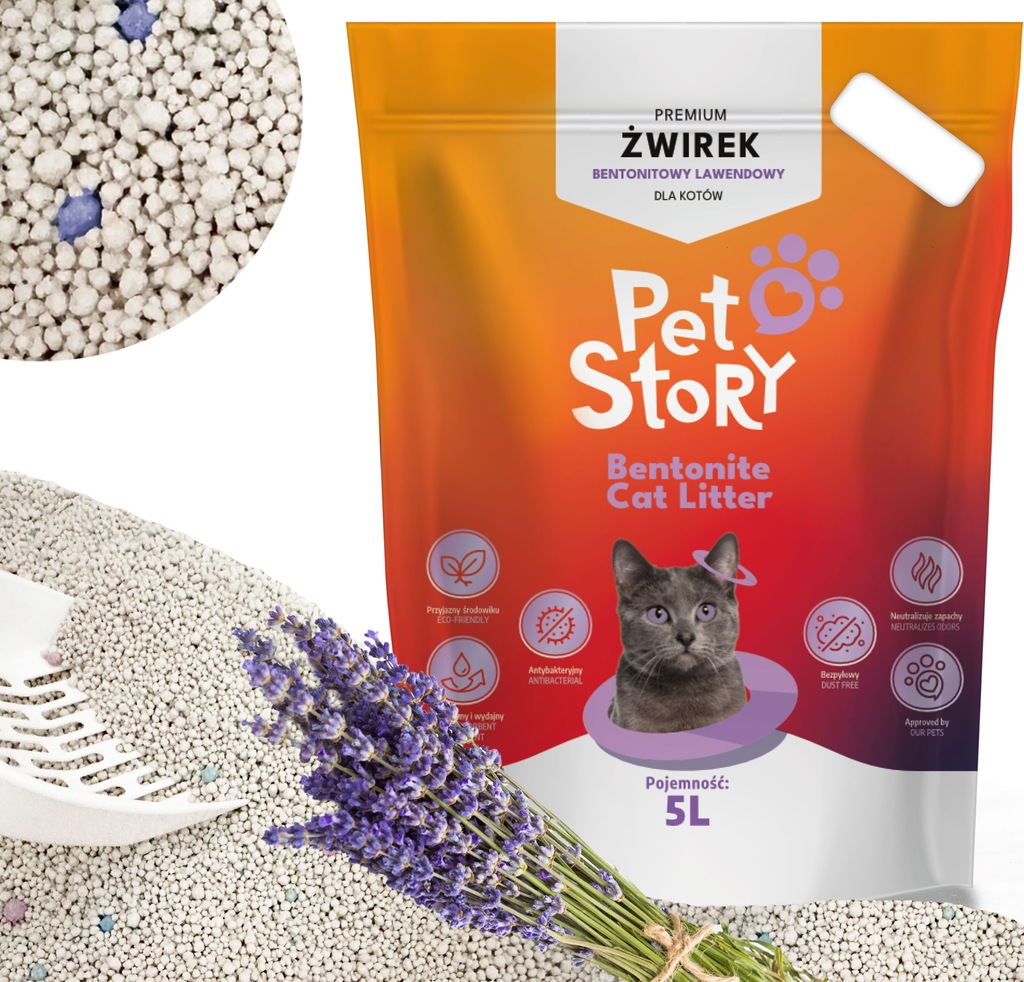 PETSTORY Żwirek ANTYBAKTERYJNY bentonitowy lawendowy ULTRA CHŁONNY 5L - 14207534708 - oficjalne ...