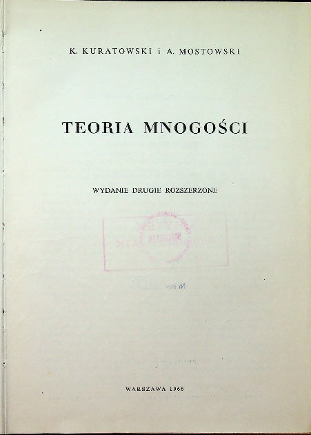 K. Kuratowski A. Mostowski - Teoria Mnogości - 13359895104 - oficjalne ...