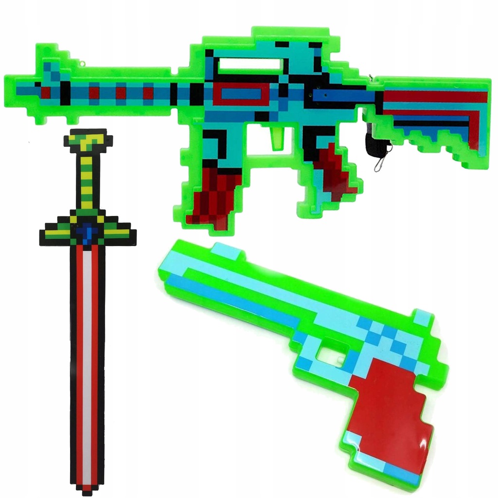 ZESTAW MINECRAFT 3w1 MIECZ ŚWIECI KARABIN PISTOLET DŹWIĘK BROŃ Z GRY ...