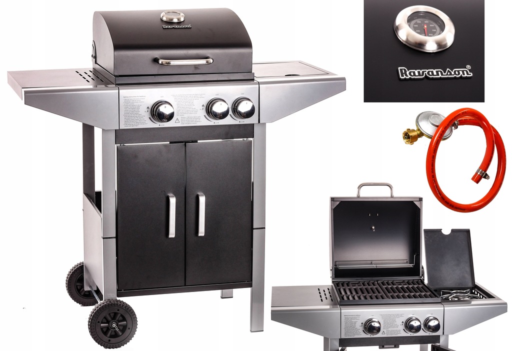 GRILL OGRODOWY GAZOWY 3 PALNIKI 10kW RUSZT ŻELIWNY - 7947290227 ...