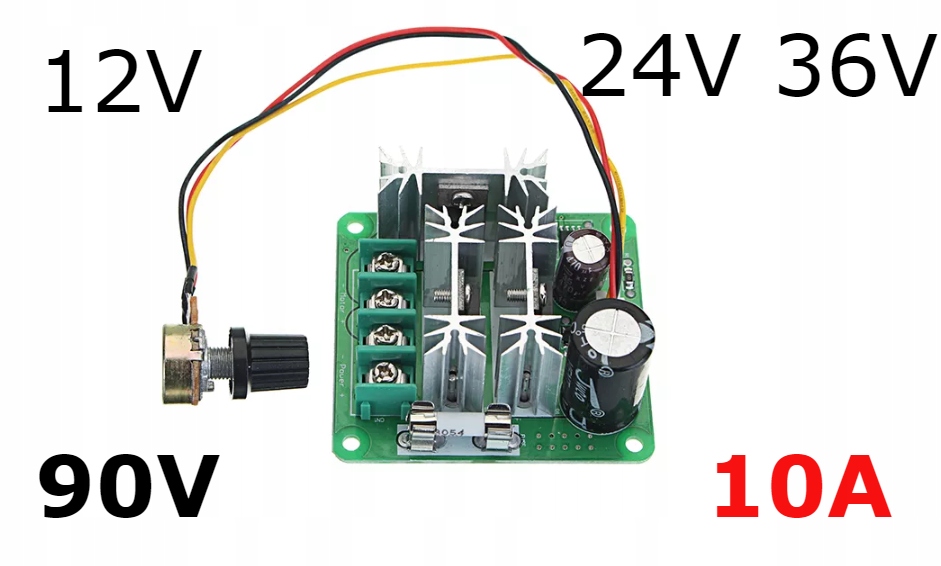 Regulator mocy silnika LED PWM 12V 24V 36V 90V 10A - 8644688152 - oficjalne archiwum Allegro