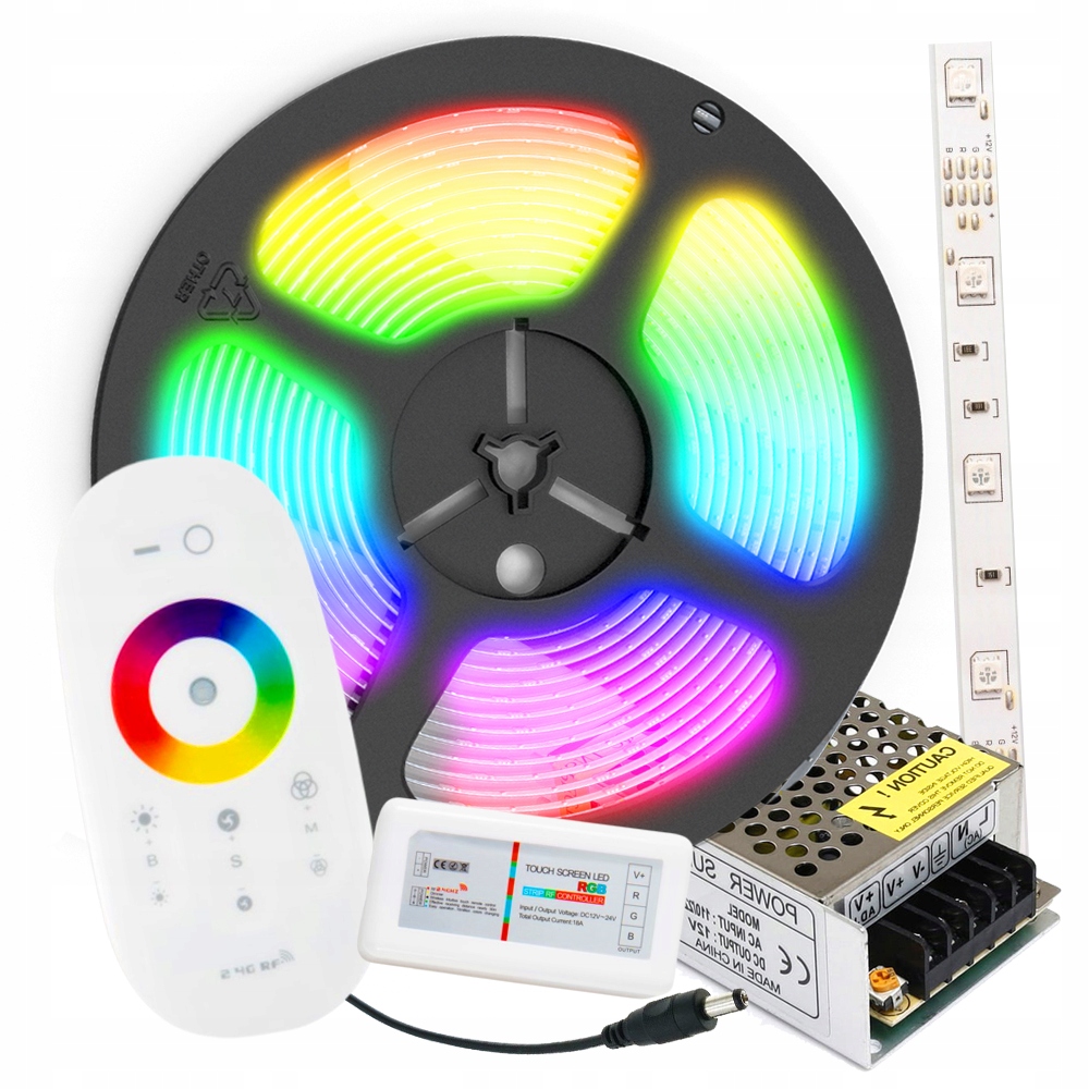 ZESTAW TAŚMA LED RGB 5M PILOT DOTYKOWY ZASILACZ - 12997895800 ...