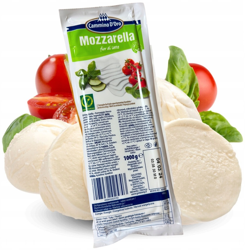 Ser mozzarella 1kg Do pizzy w kawałku Cammino d’oro Fior di latte ...