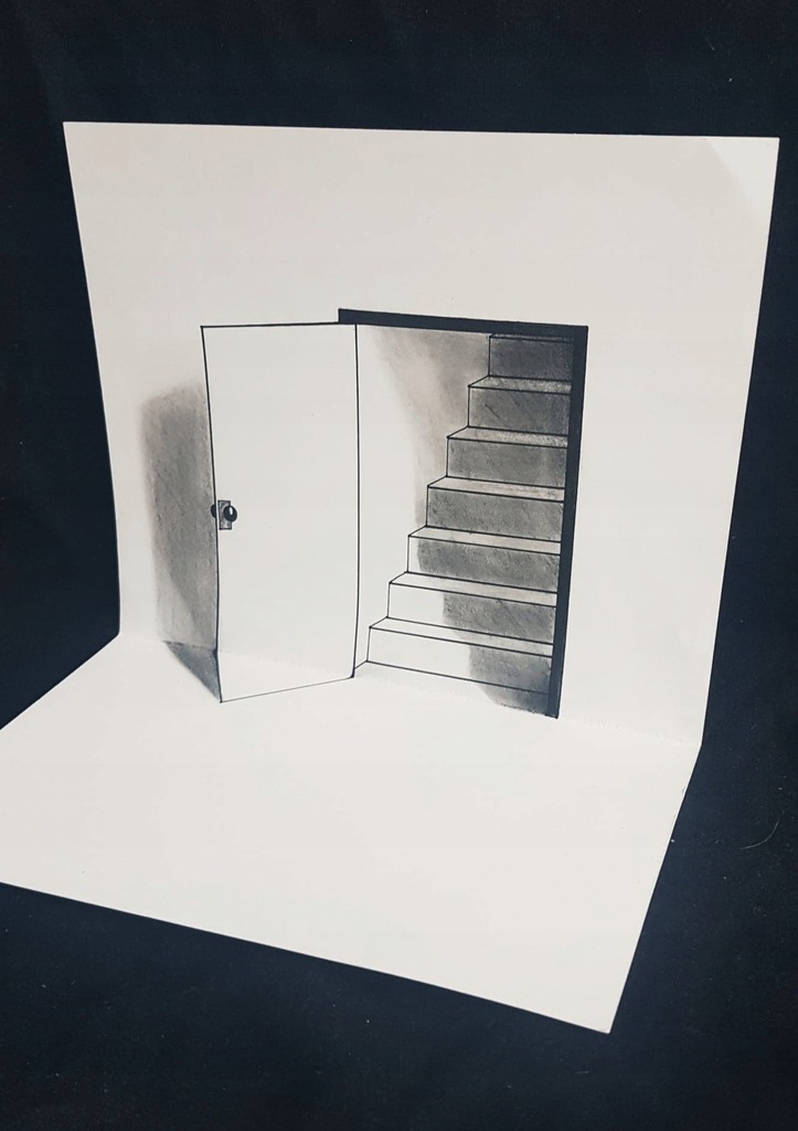 Rysunek 3D otwarte drzwi, kartka A4 - 9609446729 - oficjalne archiwum ...