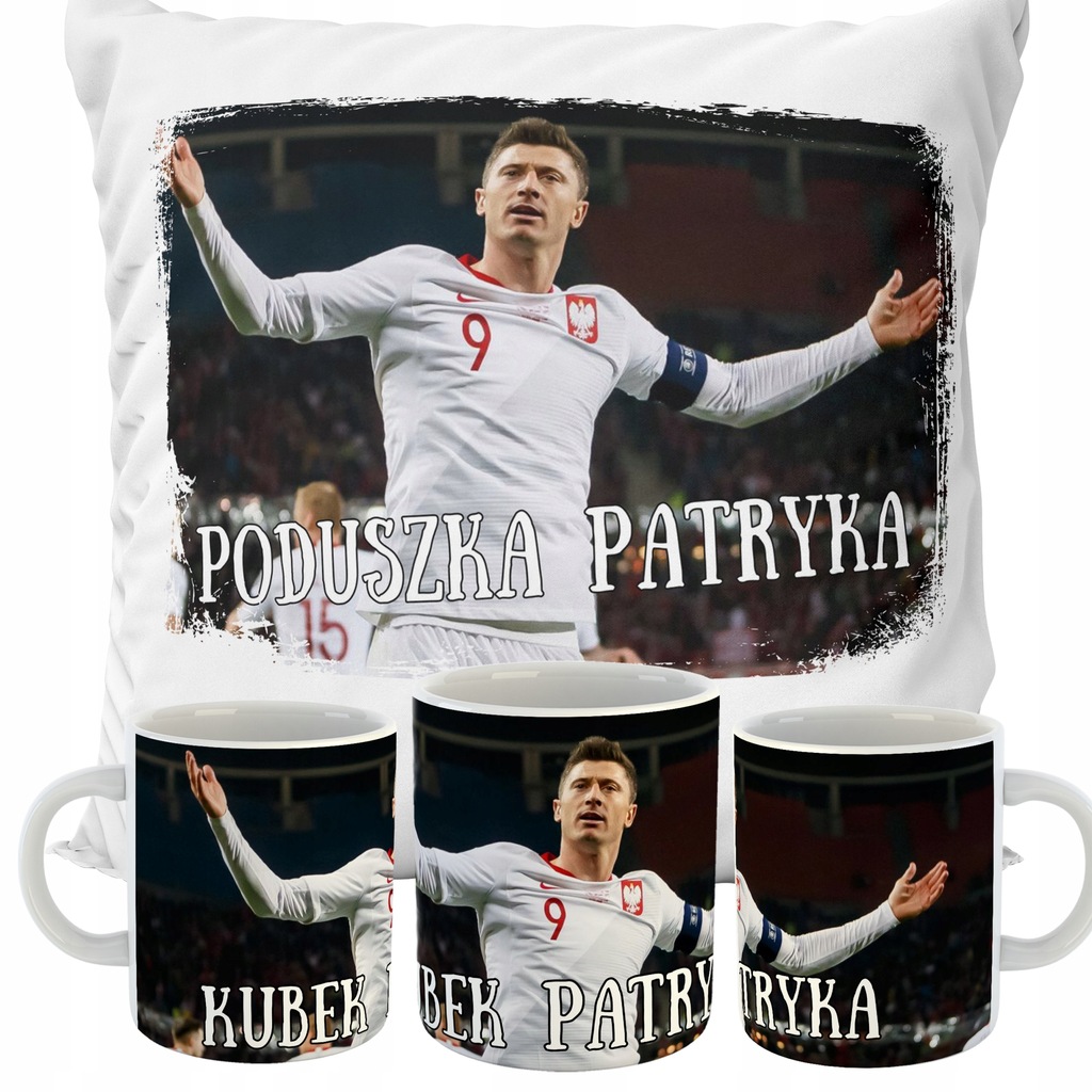 ZESTAW PODUSZKA + KUBEK LEWANDOWSKI RL9 BARCA IMIĘ - 12792371416 - oficjalne archiwum Allegro