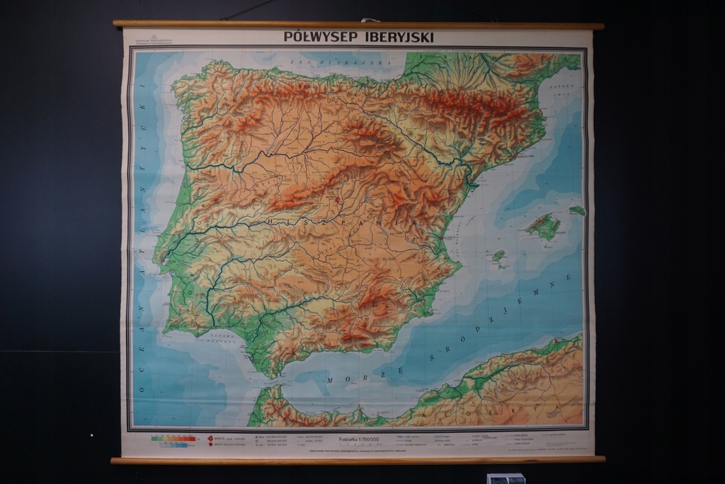 Mapa szkolna PRL Półwysep Iberyjski Hiszpania 1958 - 13211400928 ...
