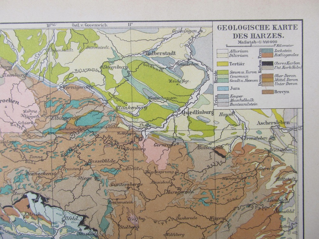 GEOLOGIA GÓRY HARZ NIEMCY mapa geologiczna 1889 r. - 7745100427 ...