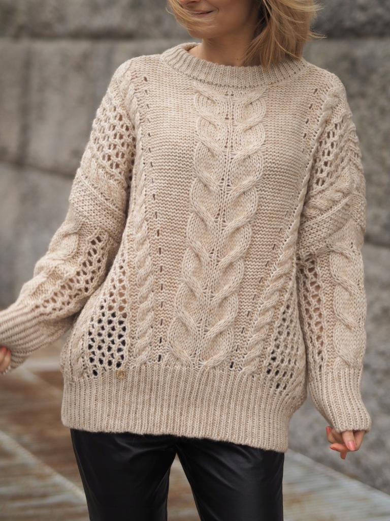 Sweter Wełniany Moher Beżowy Warkocz Premium - 11605069000 - oficjalne ...