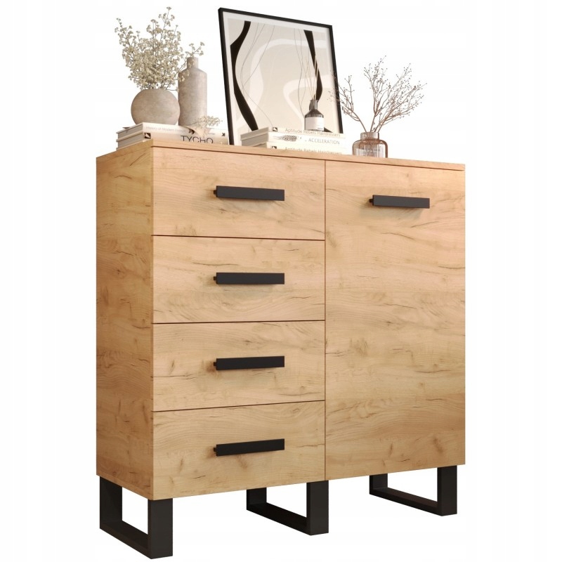 ABIKS Komoda LOFT z szufladami 100x40x105 cm dąb craft złoty / nogi ...