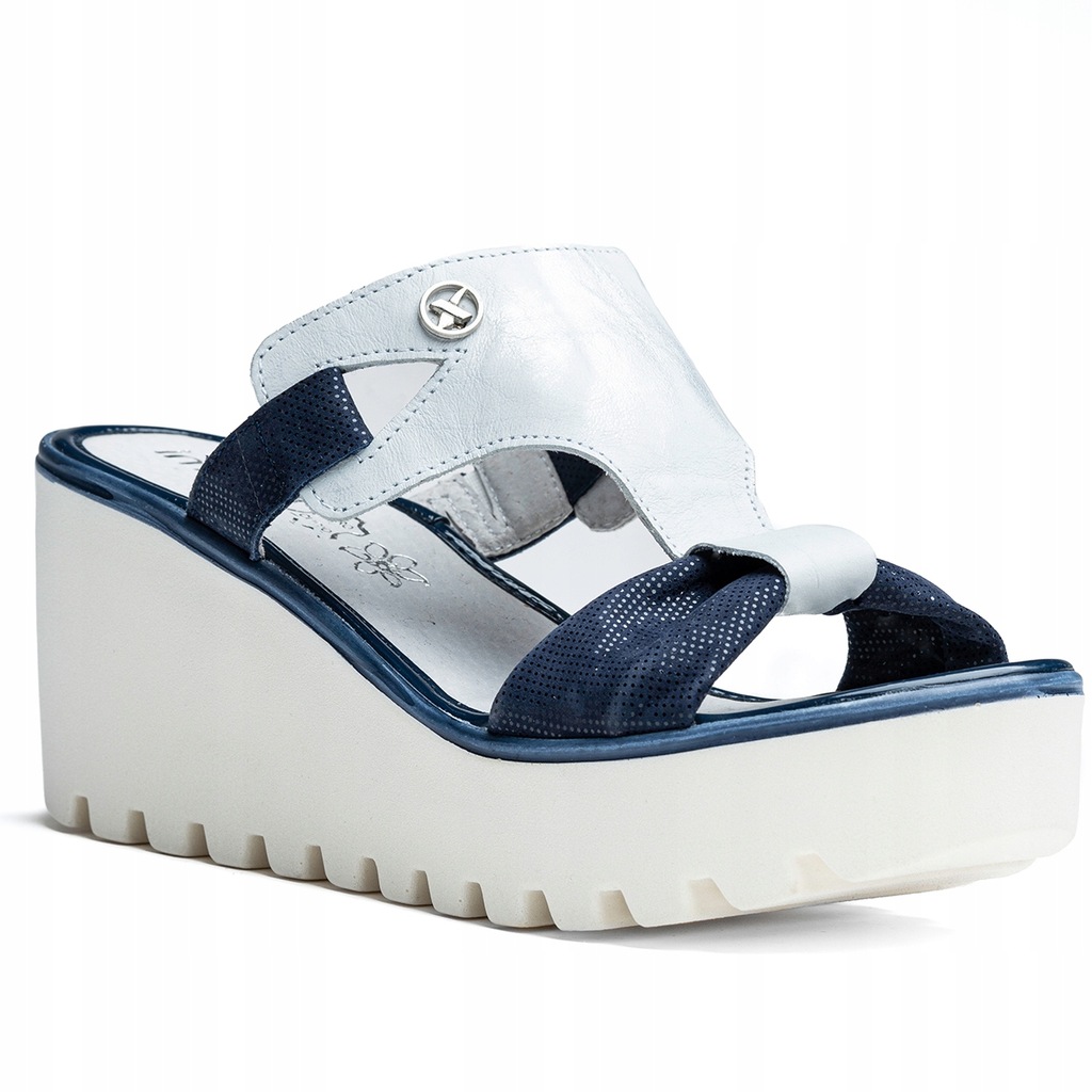 Klapki SKÓRZANE modne na koturnie lekkie Imunzi - 13420340980 ...