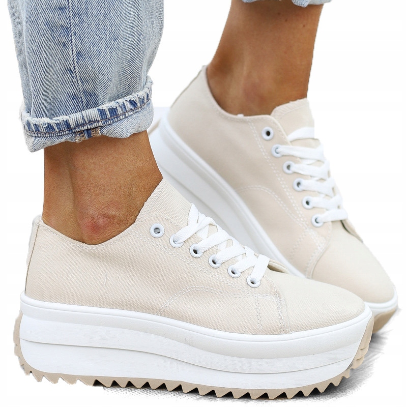 Beżowe trampki damskie gruba platforma wiosenne sneakersy TL255 r.39 ...