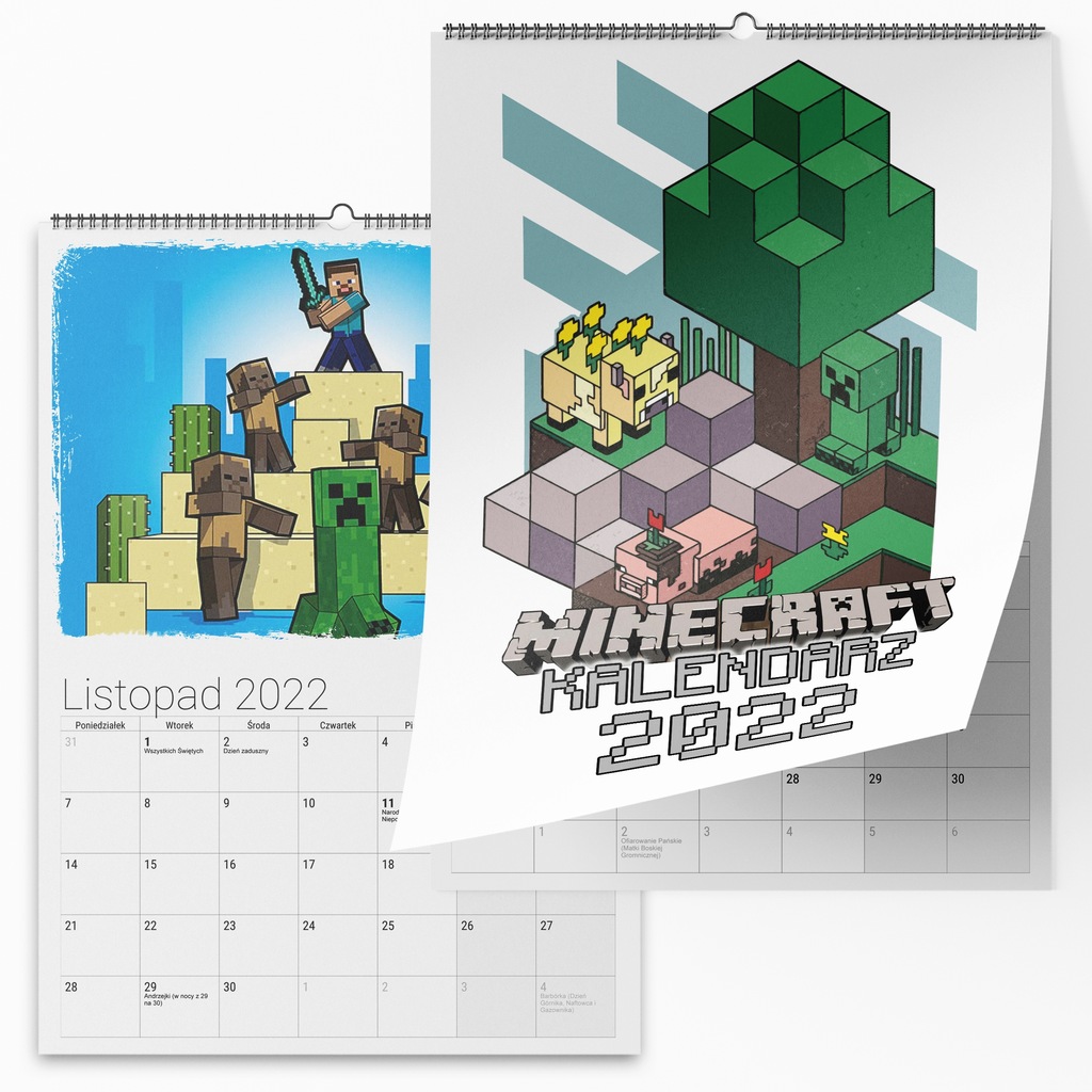 KALENDARZ MINECRAFT ŚCIENNY WISZĄCY NA ROK 2022 A4 - 11390993118 ...