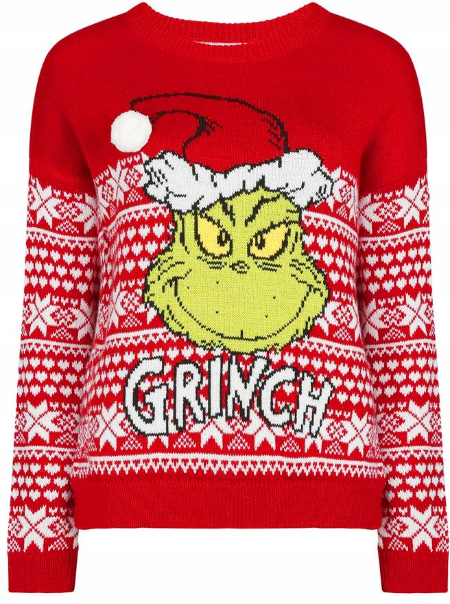 PRIMARK sweter świąteczny czerwony GRINCH wzory 44 - 12810668960 ...