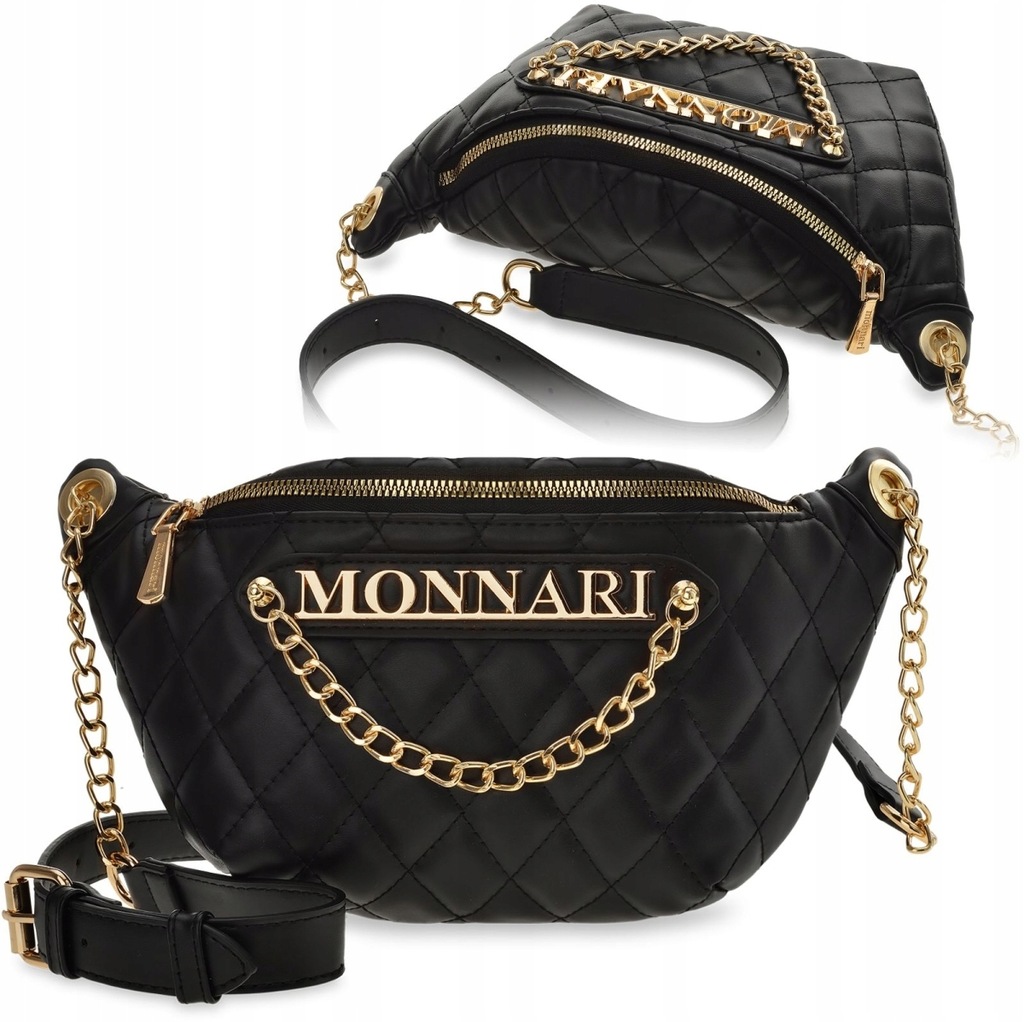 MONNARI Czarna Torebka NERKA Damska ELEGANCKA LOGO - 13529552971 - oficjalne archiwum Allegro