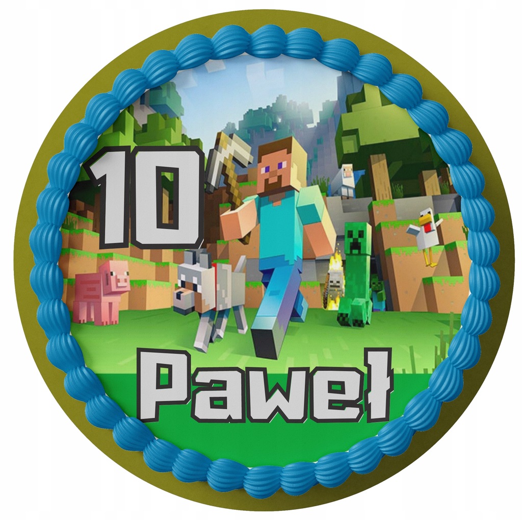 OPŁATEK NA TORT 20CM MINECRAFT GRA +NAPIS +GRATIS - 12899468945 ...