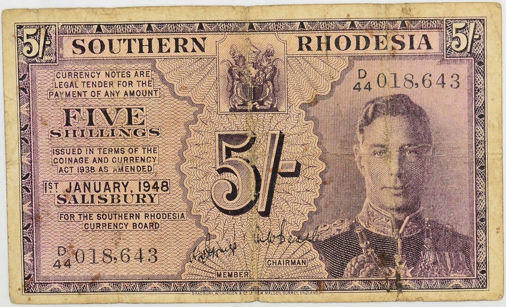 25.bu! Rodezja Płd., 5 Szylingów 1948 rzadki, St.3 - 12940230656 - oficjalne archiwum Allegro