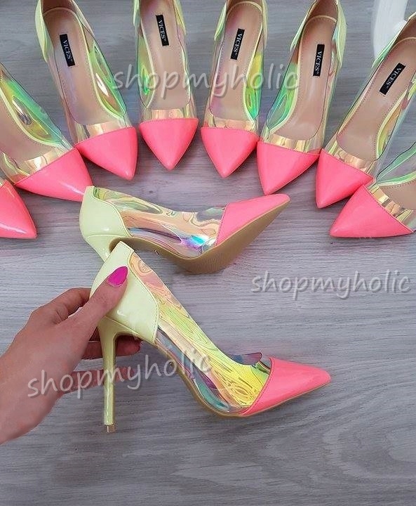 Szpilki neonowe neon transparentne VICES holo 35 - 7374145415 ...
