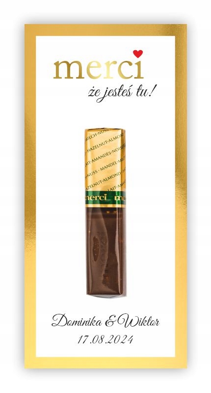 Merci Podziękowanie z czekoladką Komunia Święta, wesele, chrzciny 12 ...