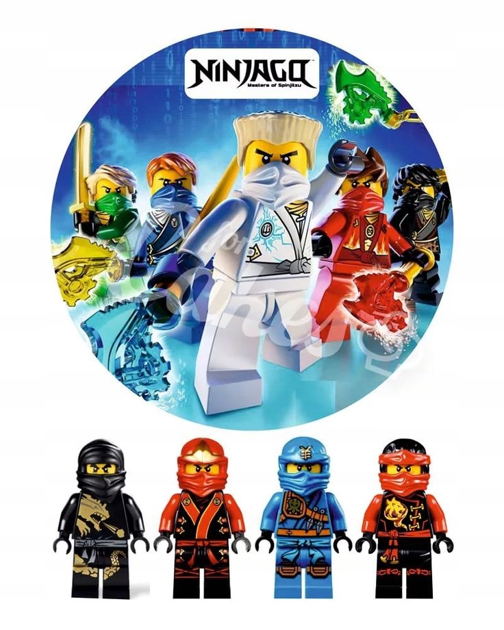Opłatek na Tort LEGO NINJA NINJAGO OKRĄG + POSTACIE Wydruk Cukrowy A4 ...