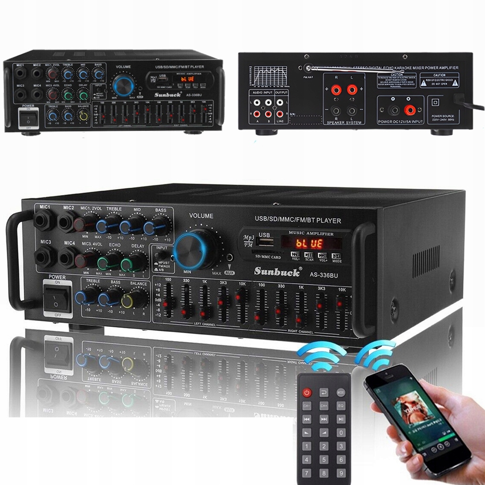 AMPLITUNER WZMACNIACZ STEREO BLUETOOTH 2000W FM Radio + PILOT - 16809697494 - oficjalne archiwum ...