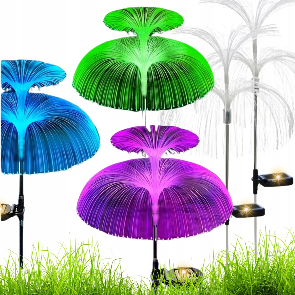 LAMPA SOLARNA OGRODOWA MEDUZA RGB WBIJANA Z CZUJNIKIEM ŚWIATŁOWODOWA 2 szt. - 15336418093 ...